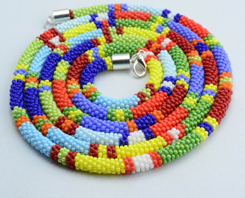 Necklace, Beadwork, Lariat,extra Long Beaded Crochet Rope,seed Beads ...