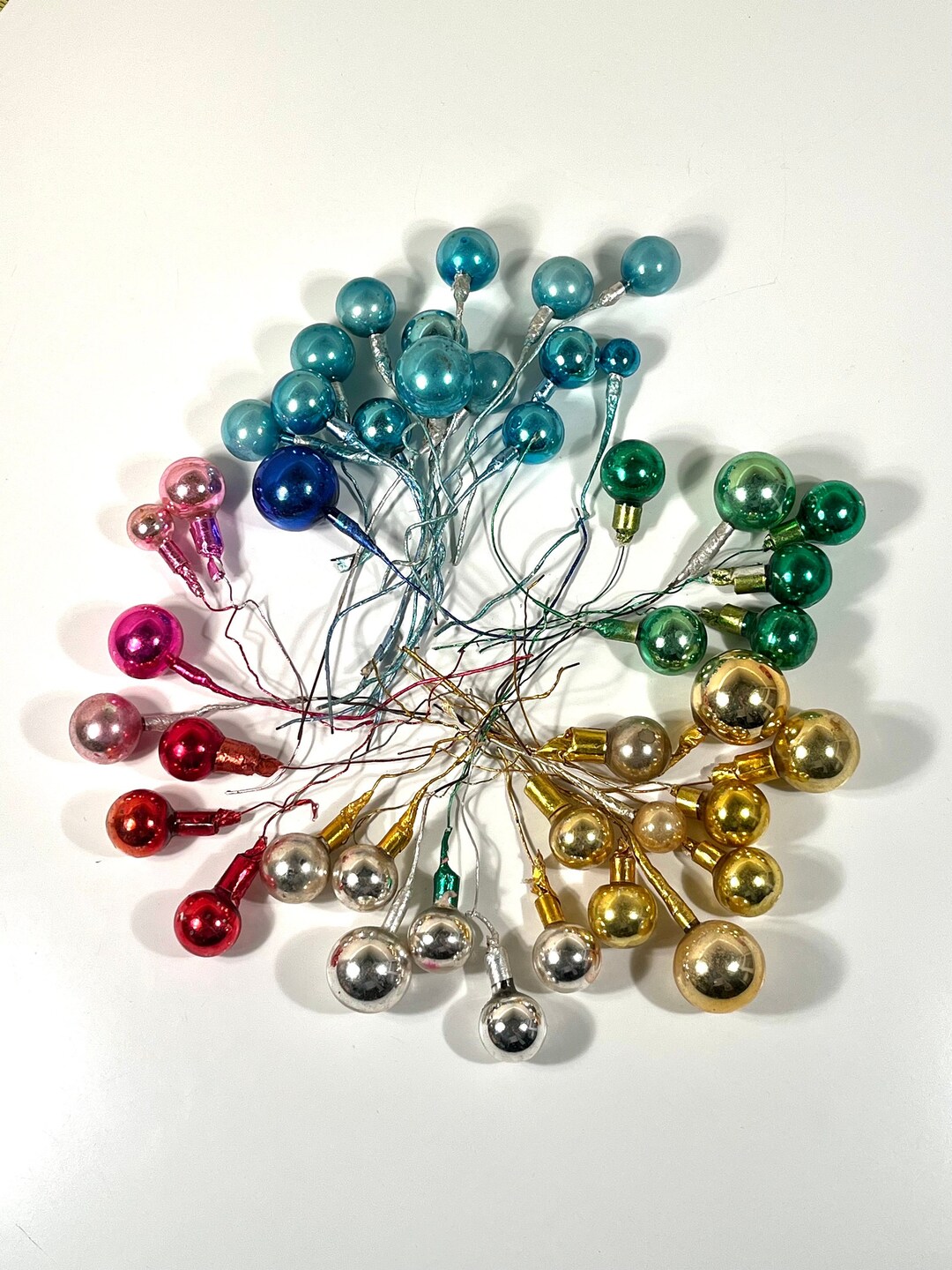 Lot of 43 Vintage Christmas Glass Balls on Wire | Rainbow of Colors ...