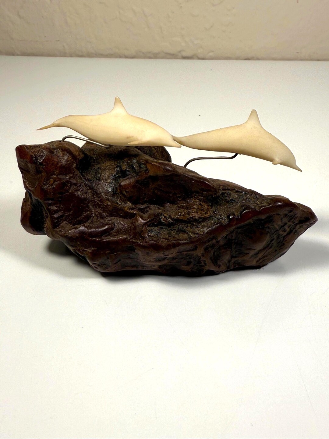 Vintage John Perry Dolphin Sculpture | Boho Wood Burl Ocean Display - Etsy