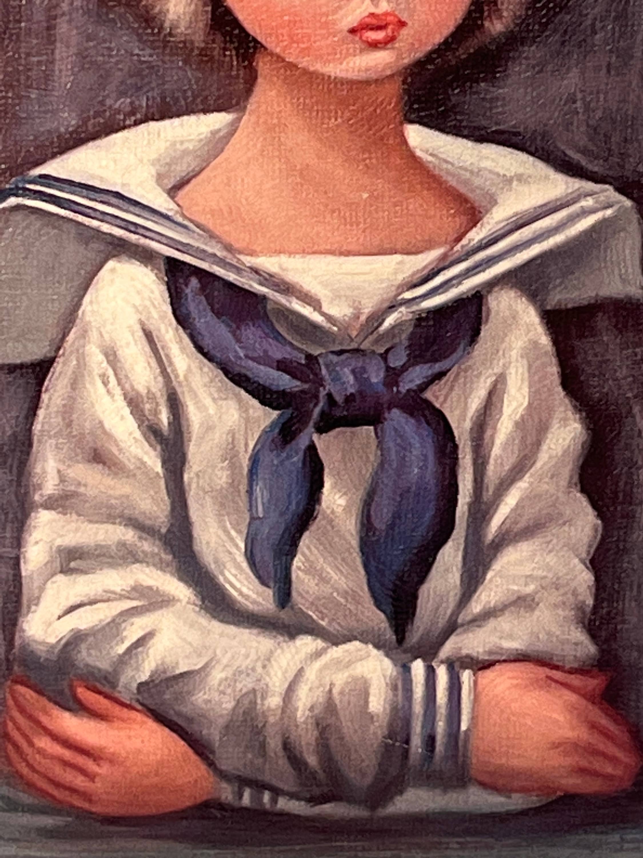 Vintage Sad Eyed SAILOR GIRL Fine Art Print Mid Century Litho by EDEN ...