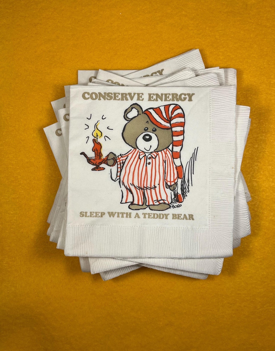 Vintage NAPKINS | Conserve Energy Sleep With a Teddy Bear | Cute ...