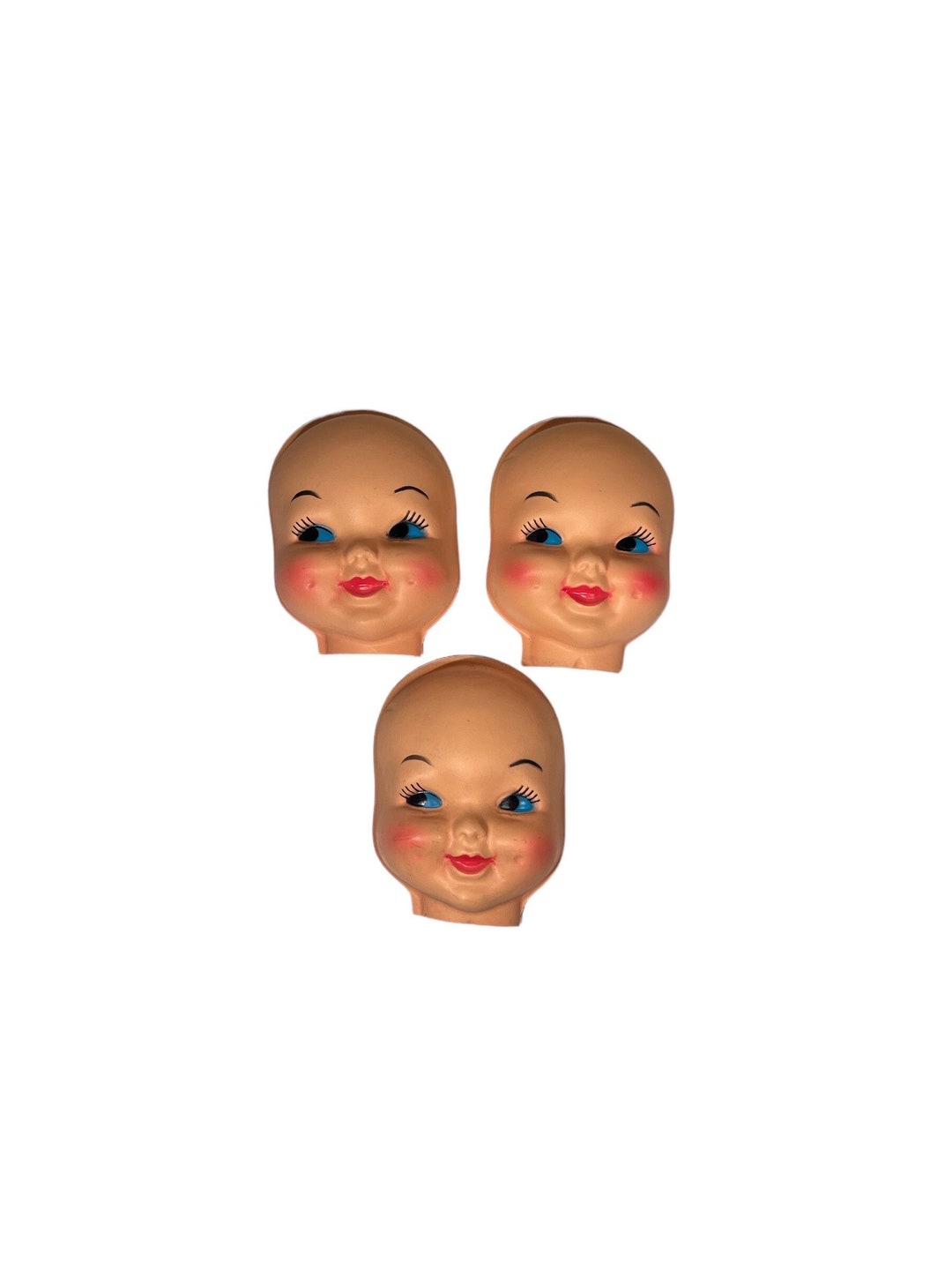 3 Dimpled Baby Girl Doll Faces Kitschy Cute Craft Supplies Matte Finish ...