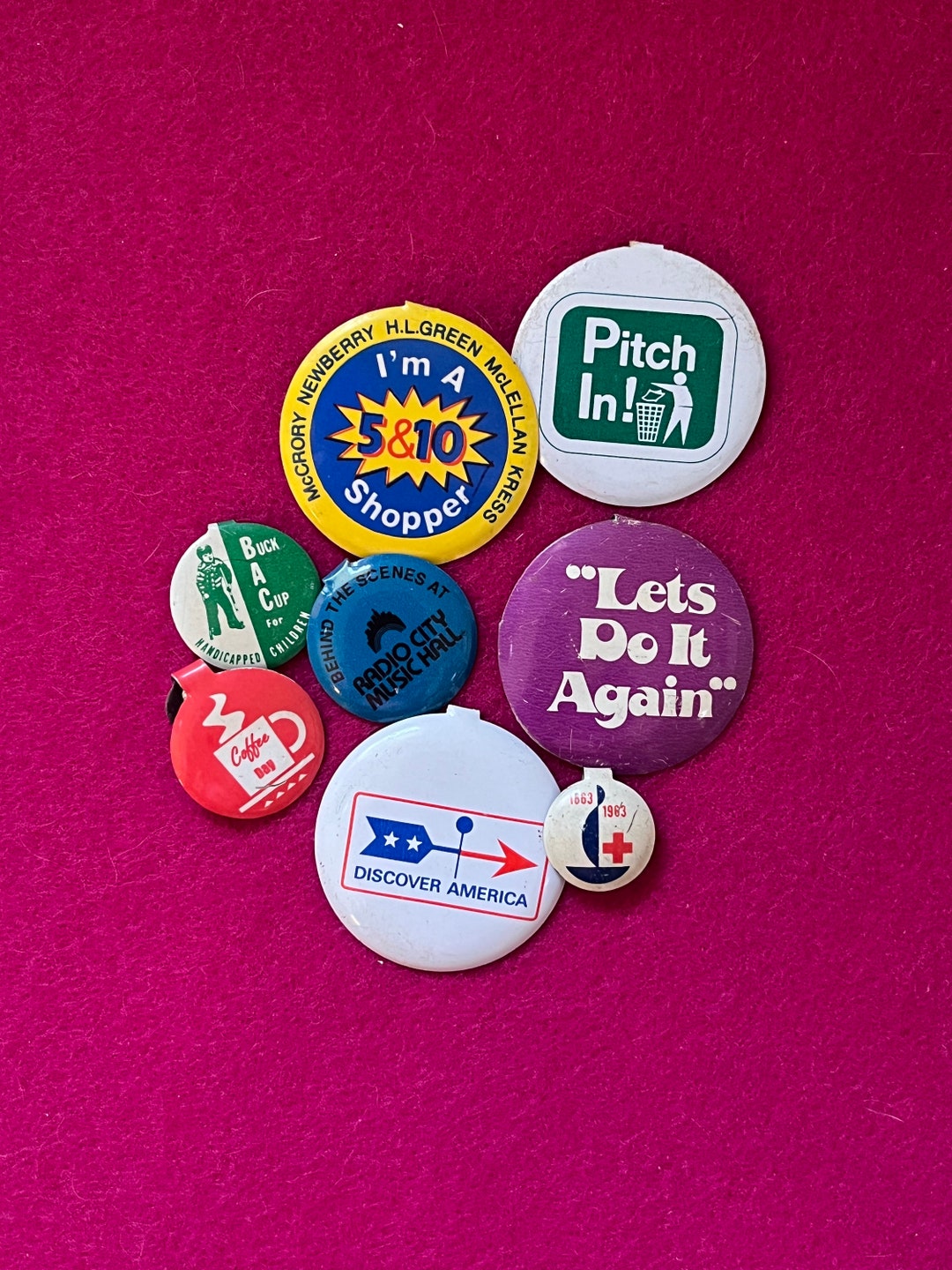 U PICK ~ Vintage Lapel Buttons | Old School Metal Tabs | for Backpacks ...
