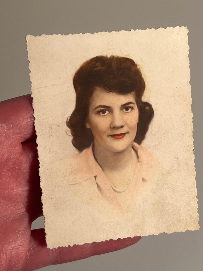 Tiny Hand Tinted PHOTO 1940s 50s Woman W/ Red Lips Keep - Etsy