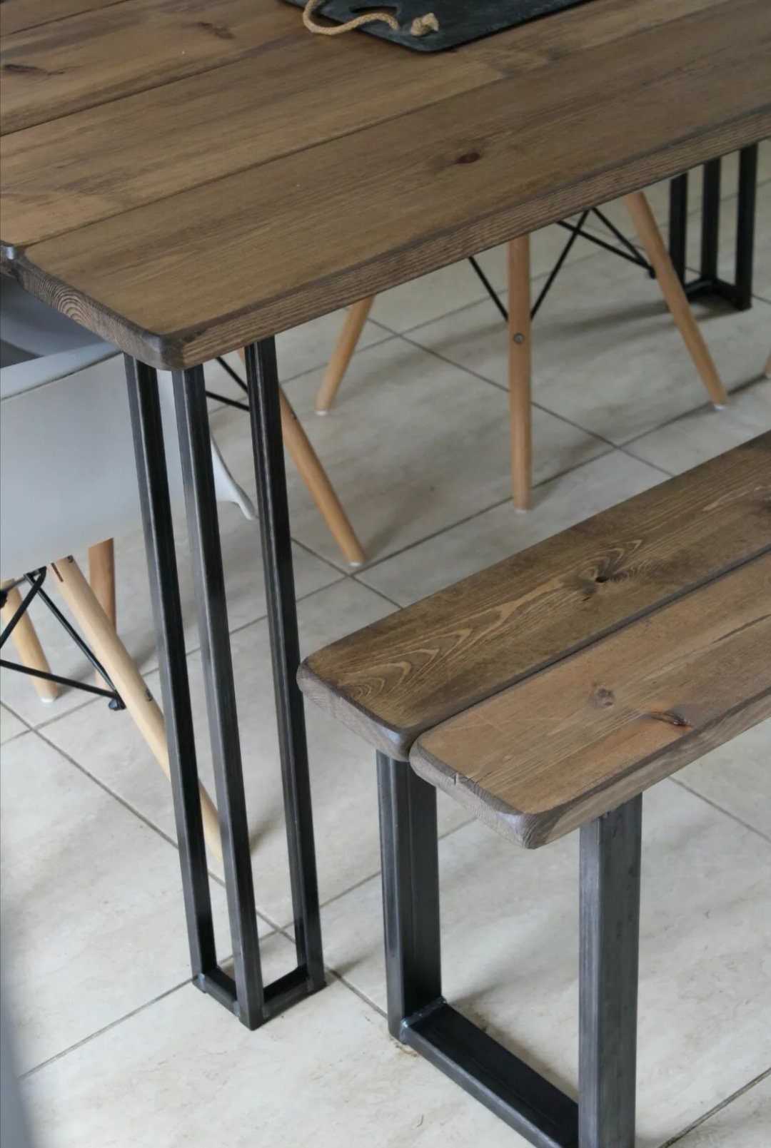 Industrial Style Dining Table and Bench Set Vintage Style | Etsy UK