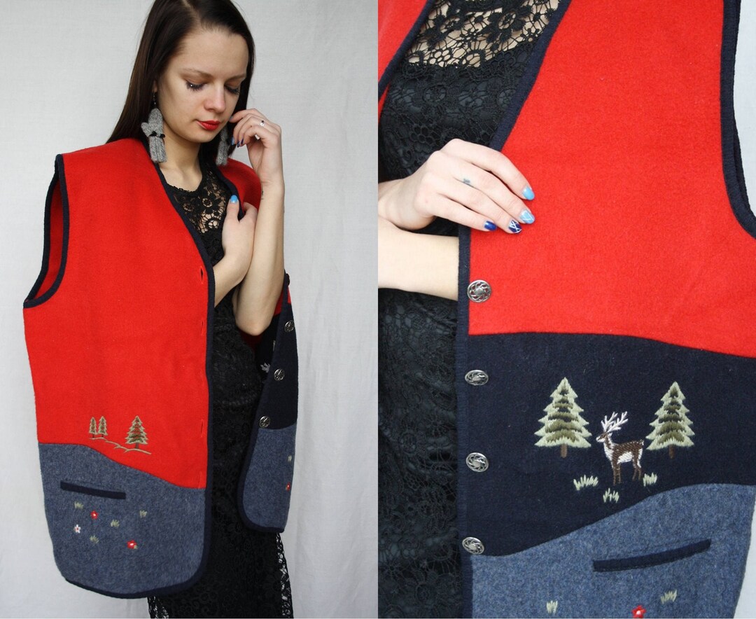 Felted Wool Vest Women's Waistcoat Embroidered Folk Bavarian Plus Size ...