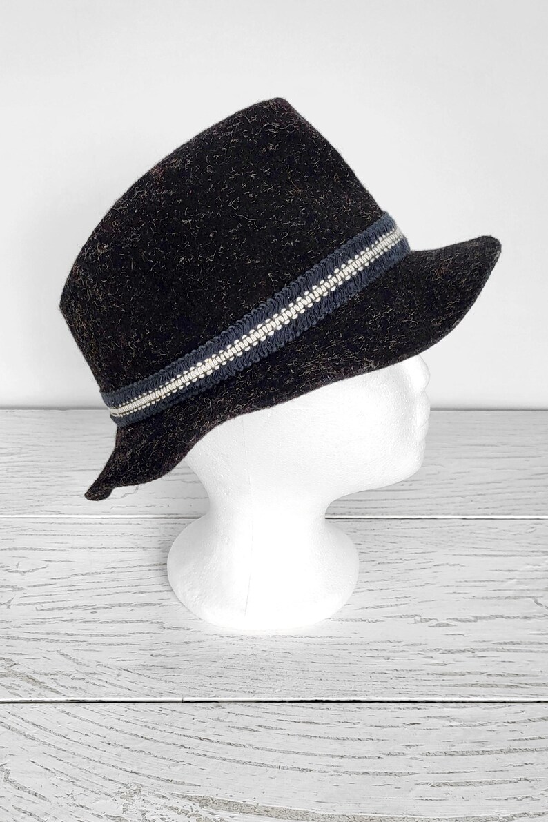 Vintage Black Felt Wool Fedora 80s Men's Dapper Trilby Hat Retro Formal ...