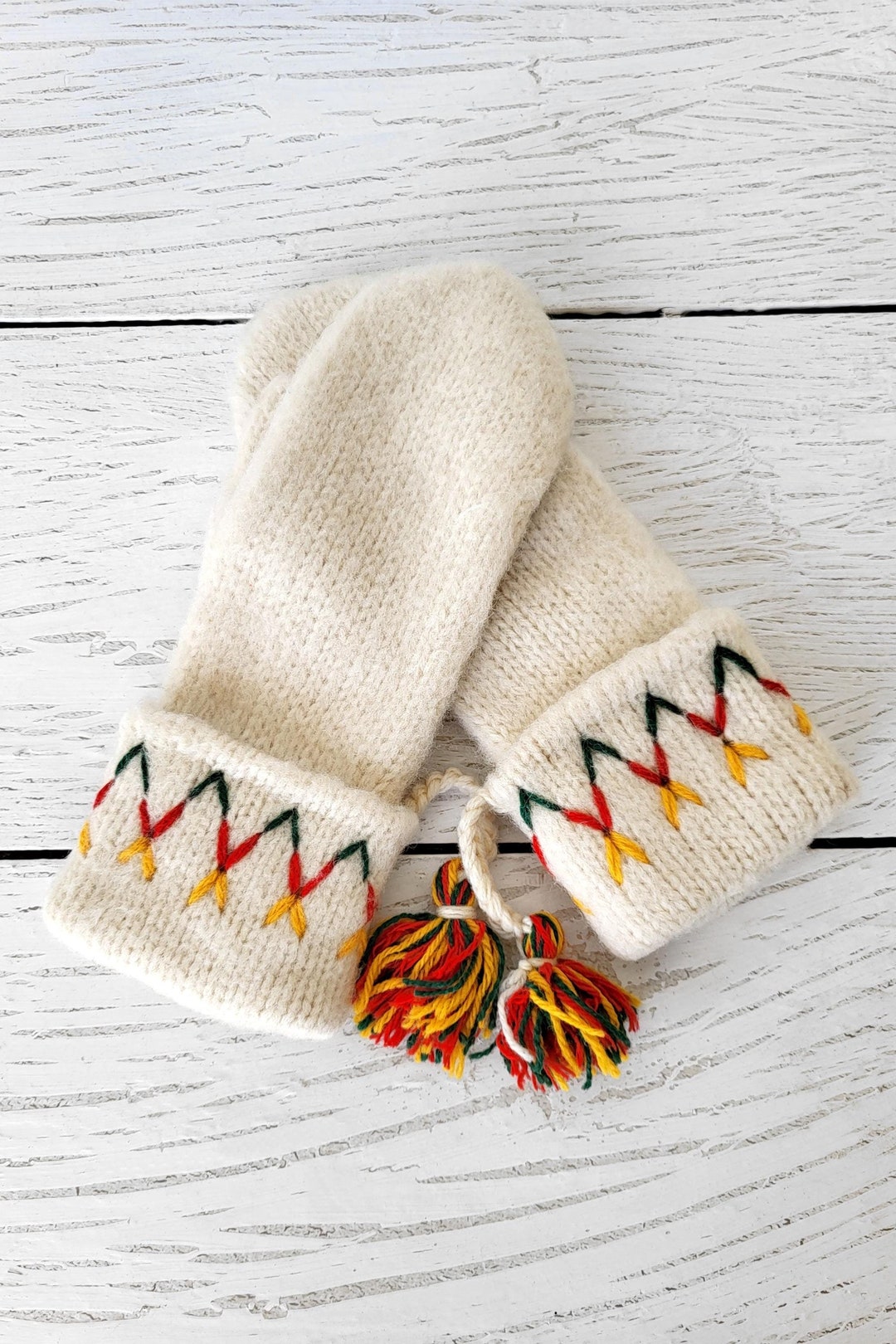Traditional Swedish Wool Mittens Vintage off White Lovikka Pattern Warm ...