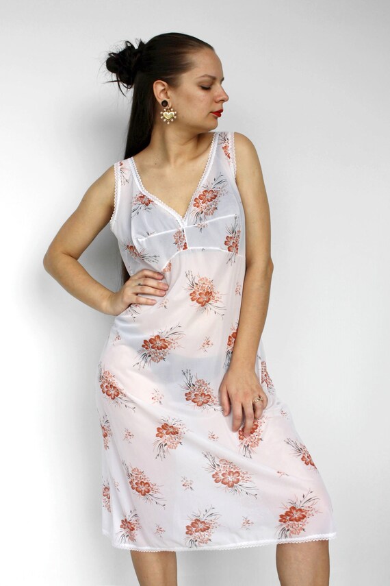 80s sheer slip dress Vintage delicate floral v neck u… - Gem