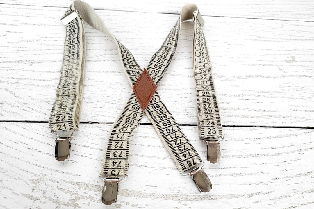 Tape Measure Pattern Suspenders Vintage Unisex Funny Adjustable Clip on ...