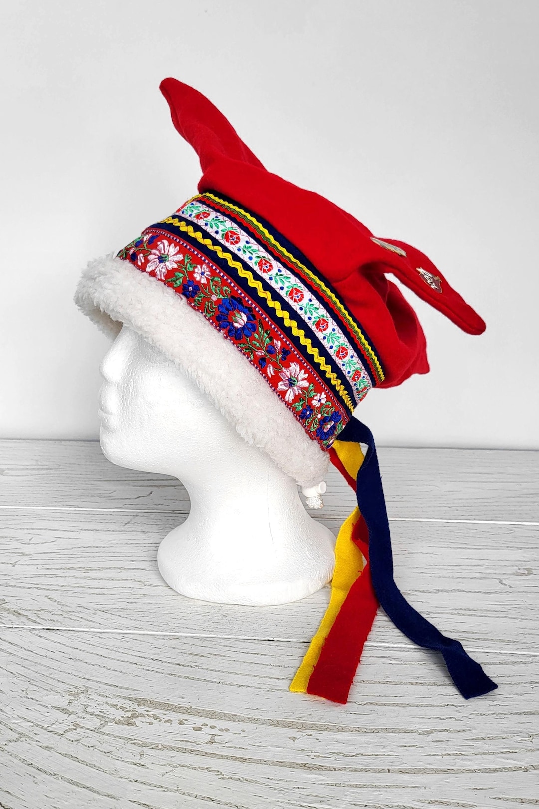 Traditional Sami Four Winds Hat Vintage Red Ornate Folk Headdress Retro ...