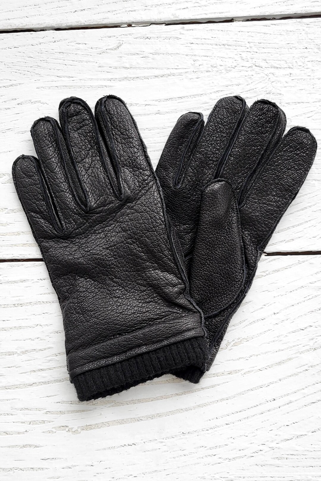 Men's Cashmere Lined Leather Gloves Vintage Black Real Goatskin Dapper ...