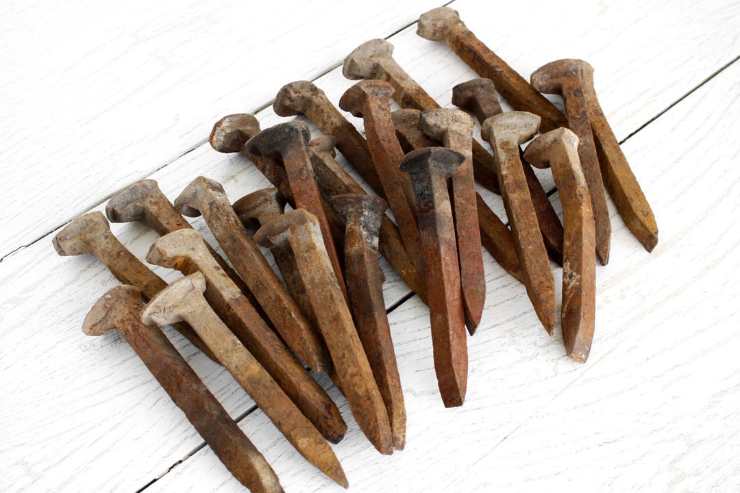 Antique Railroad Spikes Large Rusty Forged Iron Nails Coat Rack ...