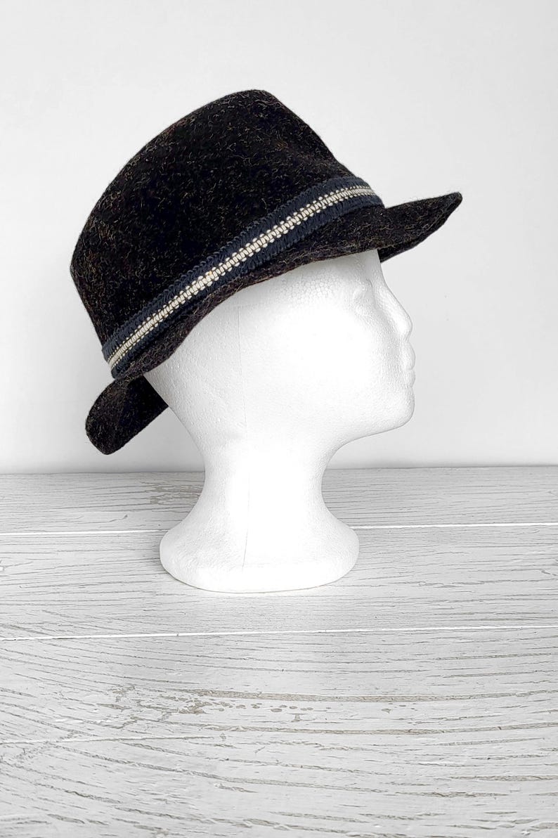 Vintage Black Felt Wool Fedora 80s Men's Dapper Trilby Hat Retro Formal ...
