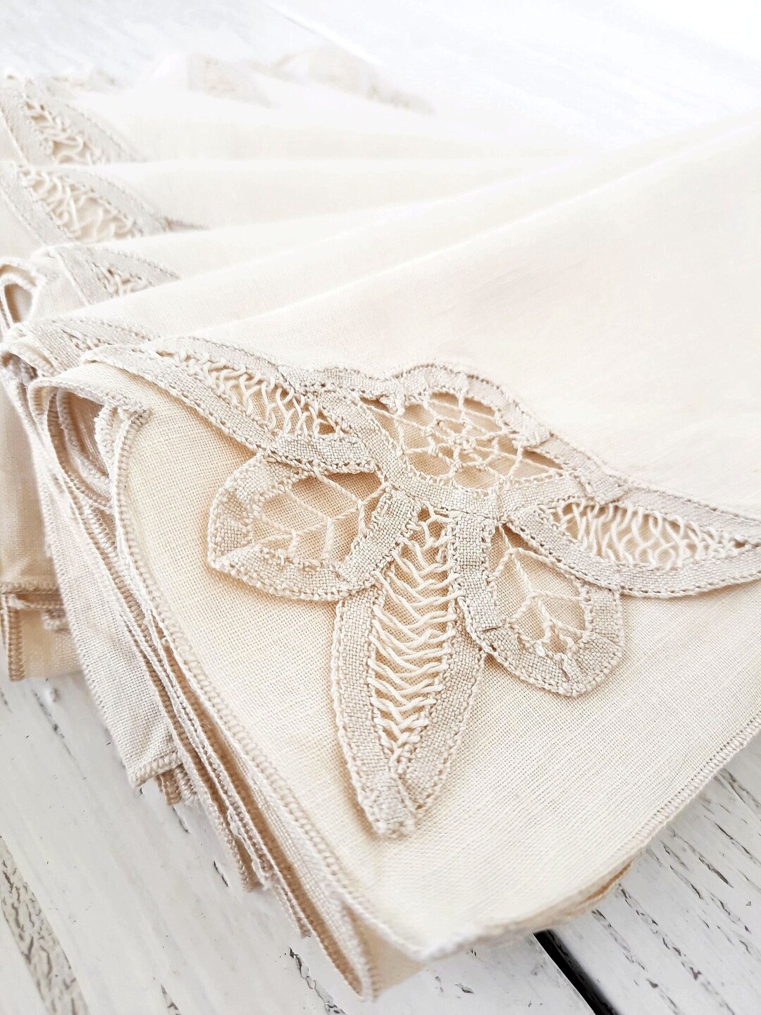 Cotton Lace Napkins Vintage off White Drawnwork Venise Lace Corner ...