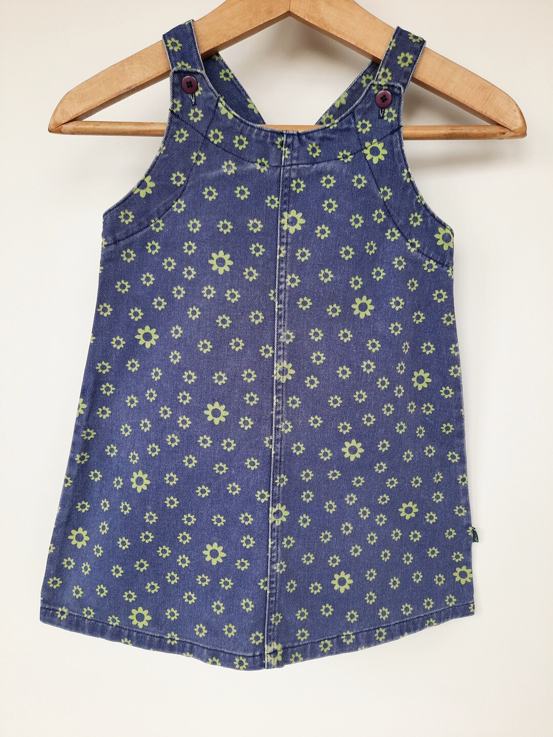 Pinafore Denim Dress Floral Girls Dress Natural Cotton Thick Cute Blue ...