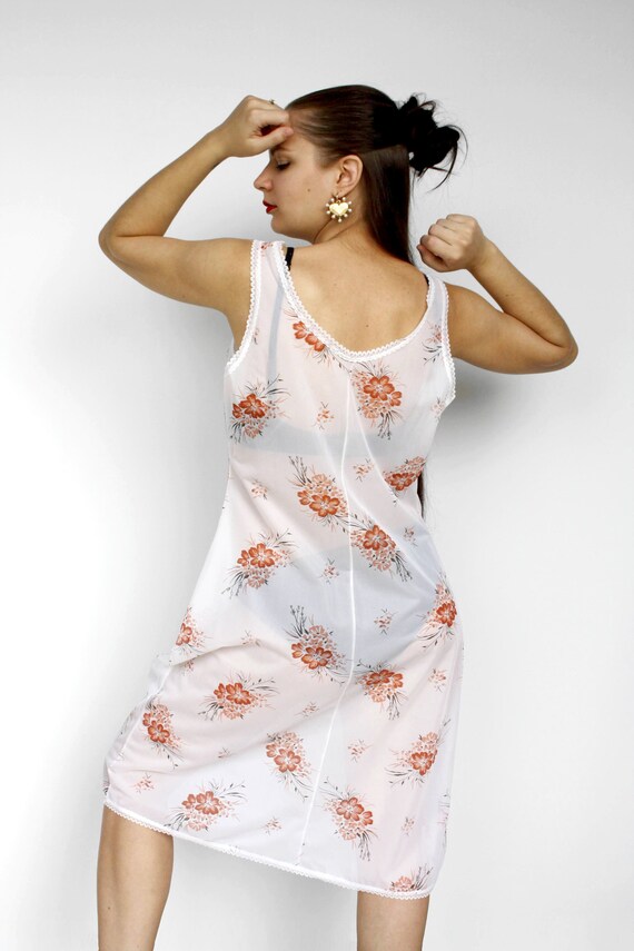 80s sheer slip dress Vintage delicate floral v neck u… - Gem