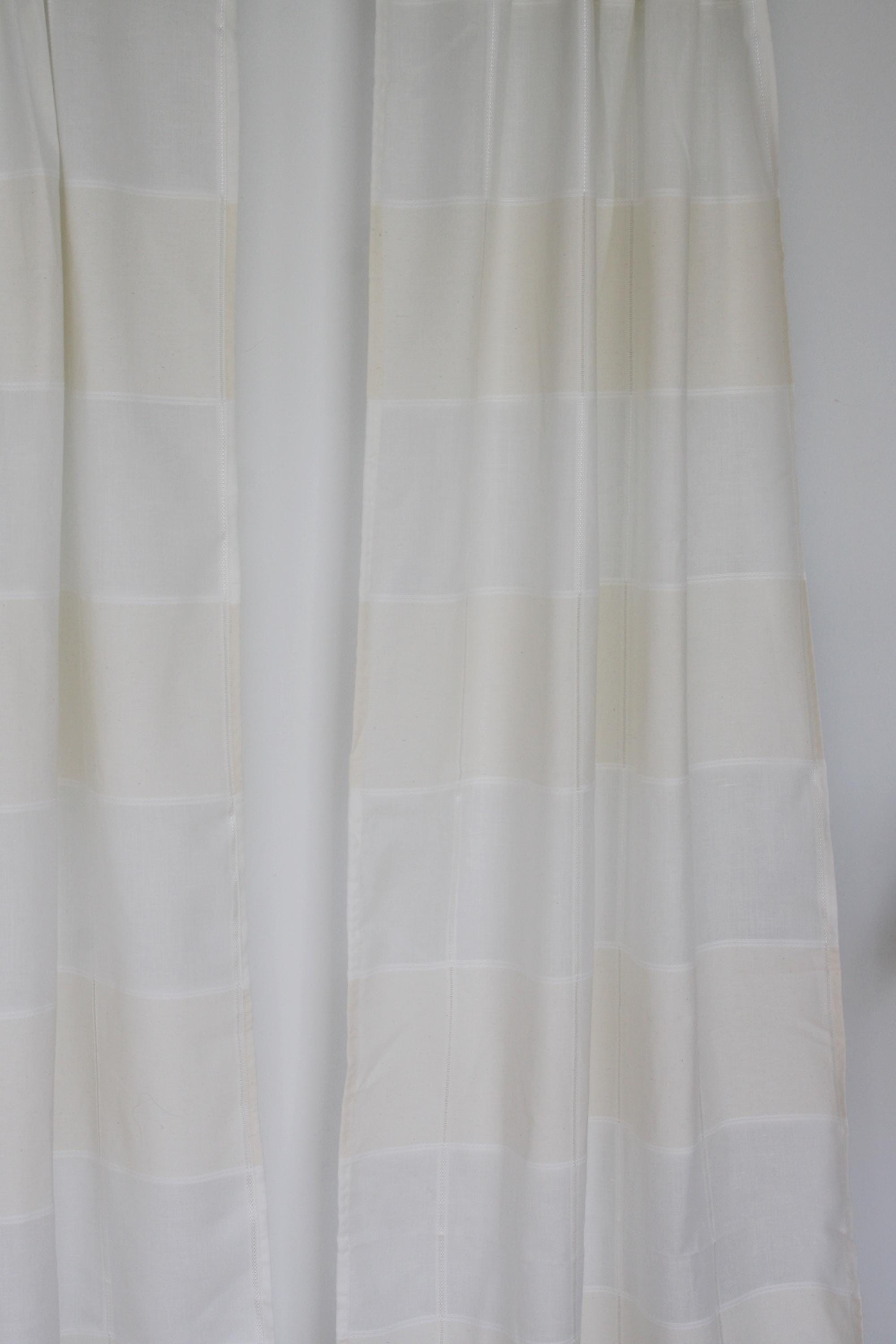 Checkered Cream White Curtains Panels Vintage Cotton Cottage Chic Pair ...