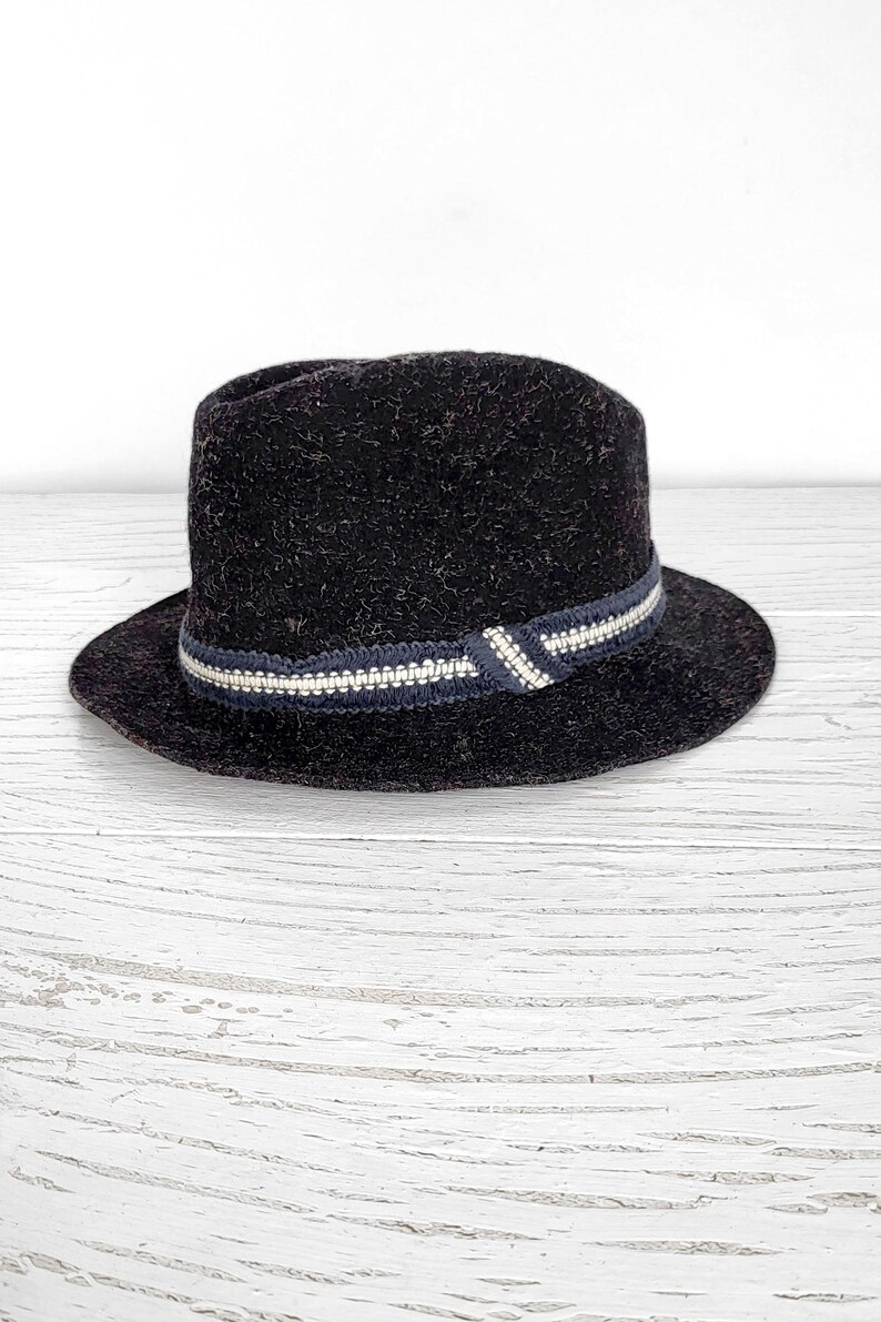 Vintage Black Felt Wool Fedora 80s Men's Dapper Trilby Hat Retro Formal ...
