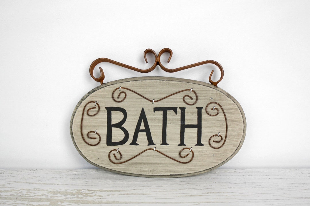 Wooden Bath Sign Vintage Decorative Wall Hanging Double Sided Farmhouse ...