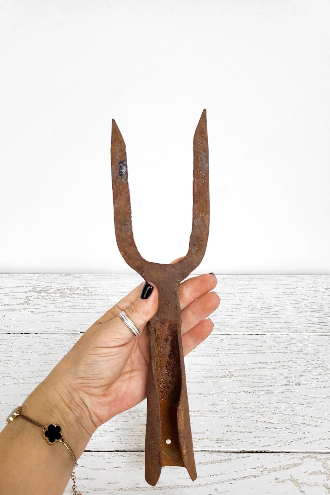Antique Two Tine Weeding Fork Primitive Rusty Iron Garden Hand Tool 80s ...