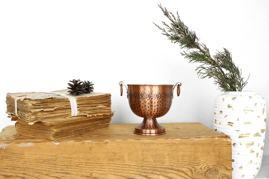 Hammered Copper Goblet Planter Vintage Handmade Decorative Metalwork ...