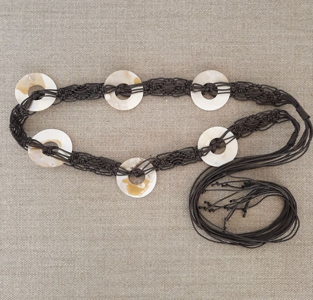 Macrame Braid Belt Shell Circle Belt Boho Tie Belt Vintage Cotton Rope ...