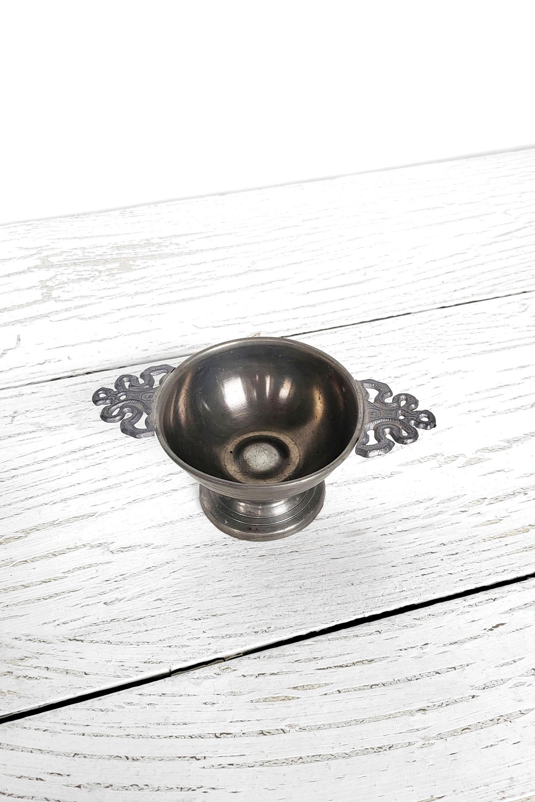 Antique Zinc Quaich Cup With Handles Ornate Footed Friendship Bowl and ...