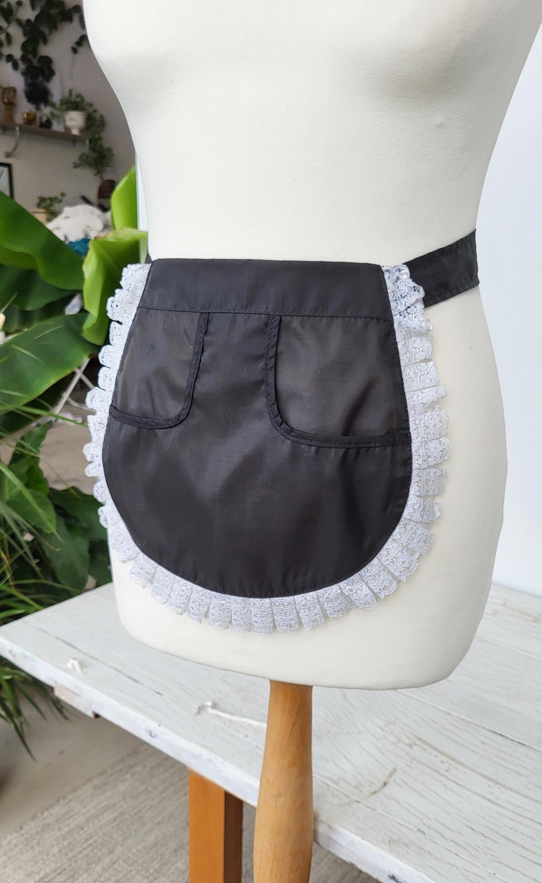 Half Apron Extra Short Apron French Maid Apron Vintage Small Apron Lace ...