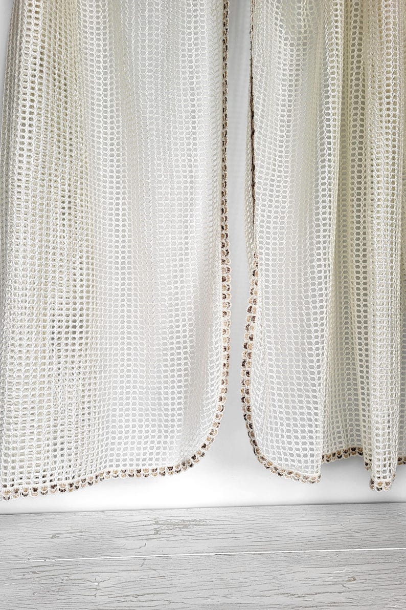 Vintage Country Cottage Net Curtains Set of 2 Rustic Sheer Mesh Window ...