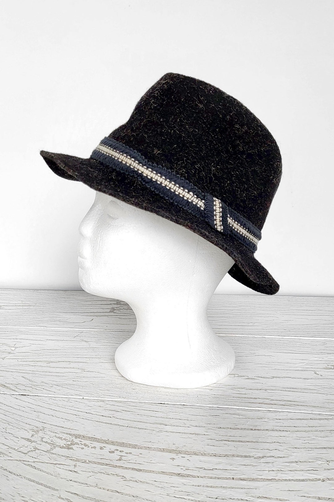 Vintage Black Felt Wool Fedora 80s Men's Dapper Trilby Hat Retro Formal ...