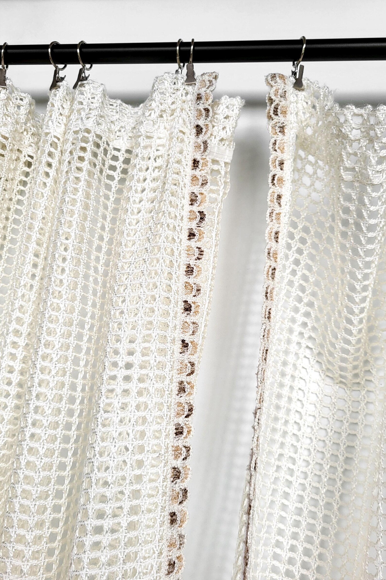 Vintage Country Cottage Net Curtains Set of 2 Rustic Sheer Mesh Window ...