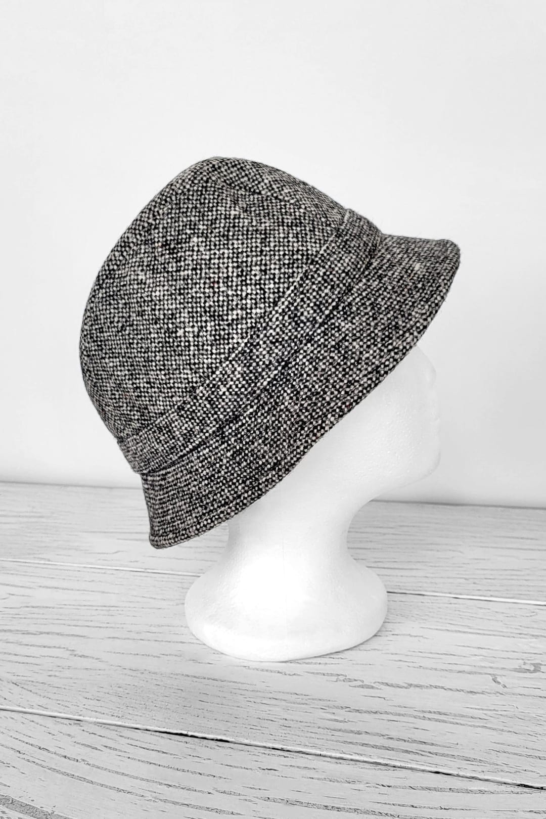 French Vintage Men's Tweed Trilby Black and White Woven Wool Formal ...