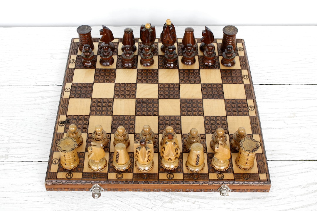 Ornate Wooden Chess Set With Board Storage Vintage Luxury Board Game ...