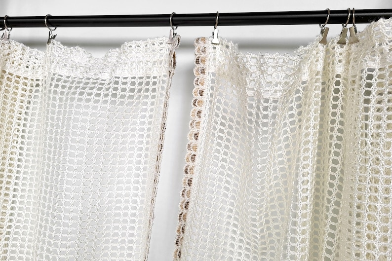 Vintage Country Cottage Net Curtains Set of 2 Rustic Sheer Mesh Window ...