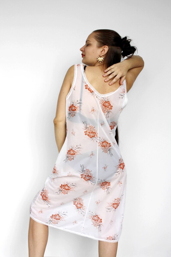 80s sheer slip dress Vintage delicate floral v neck u… - Gem