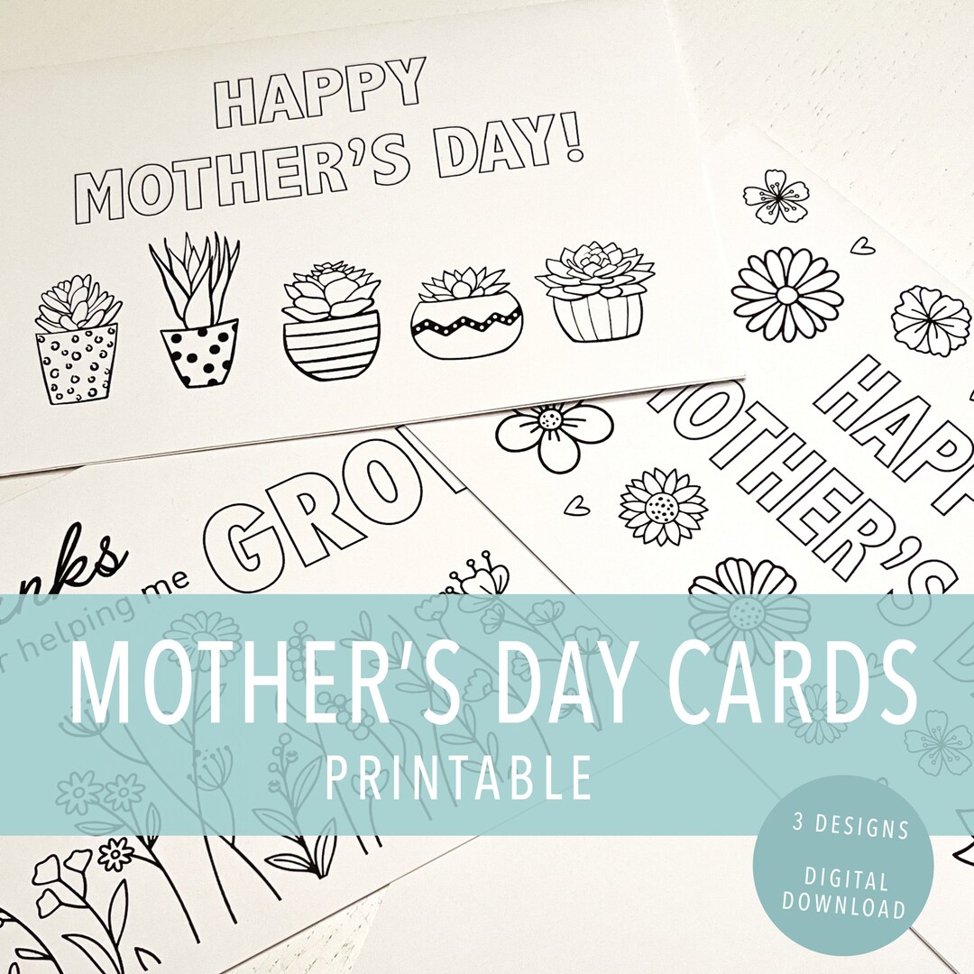 Printable Coloring Mother's Day Card, Coloring Greeting Card, Mother's ...