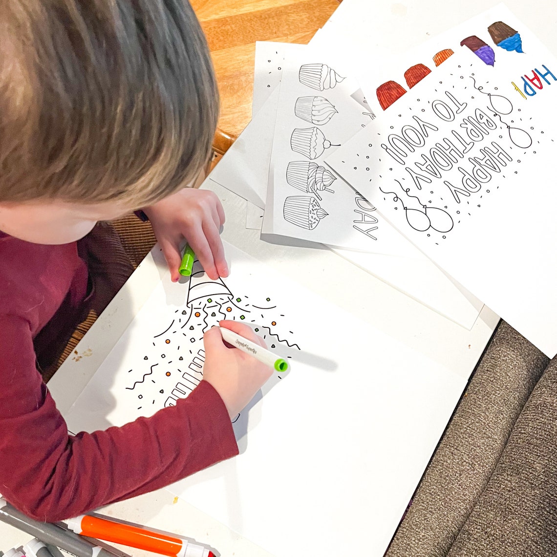 Printable Coloring Birthday Card, Coloring Greeting Card, Kids Birthday ...