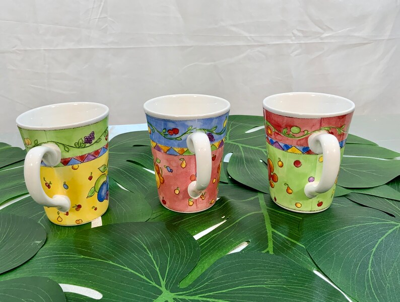 Sangria by Sango Fruit Mugs, Colorful Kitchen Decor, Set of 3 (H5-10 ...