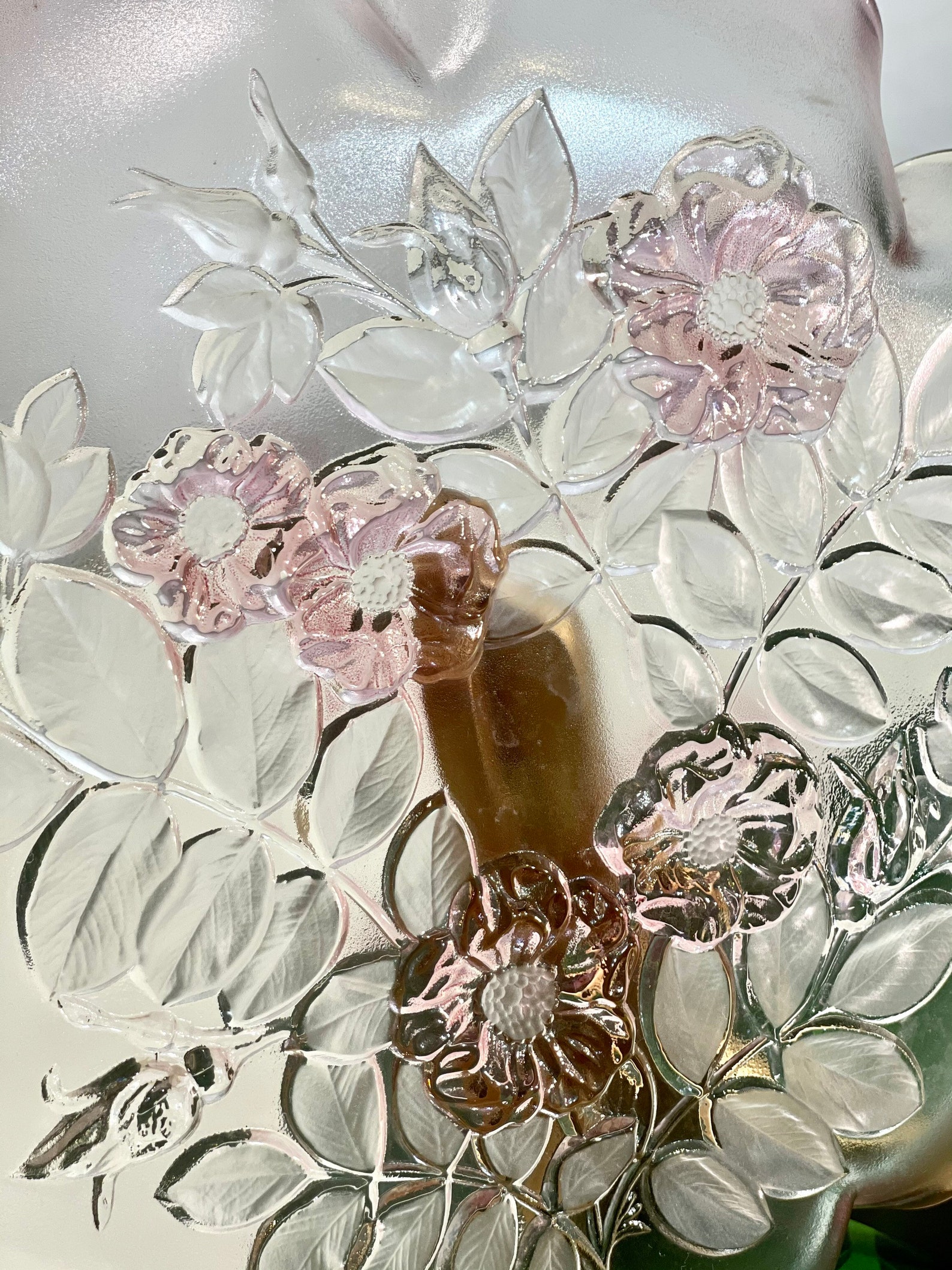 Vintage Mikasa Pink Glass Platter, Floral Design, West Germany - Etsy