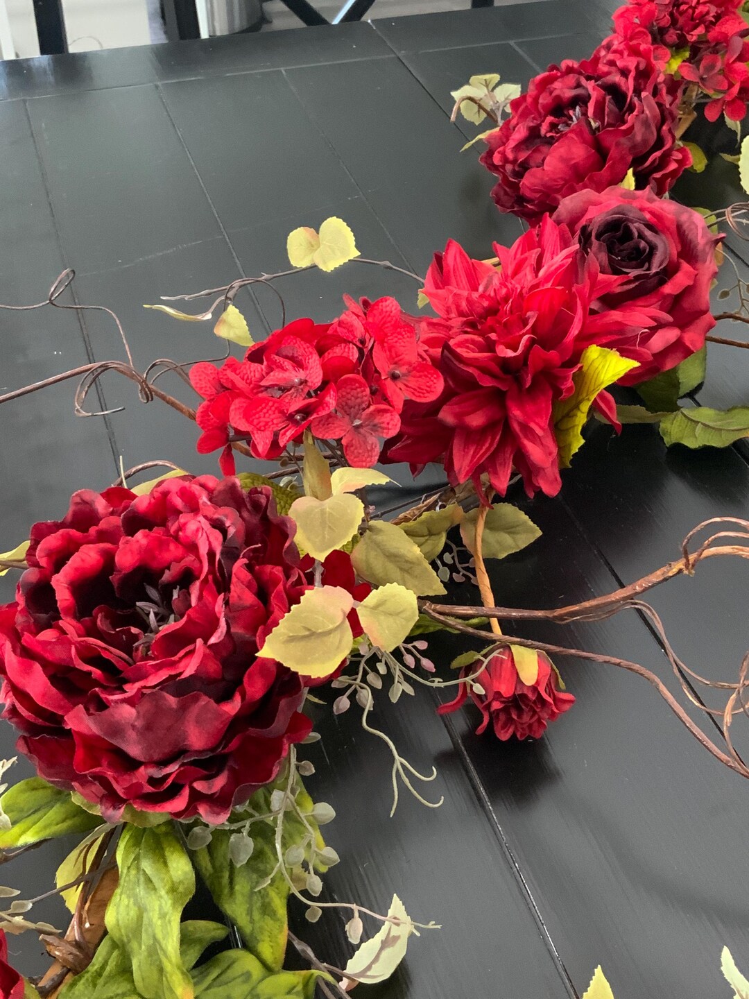 Red Floral Christmas Swag, Rustic Farmhouse Decor (52") - Etsy