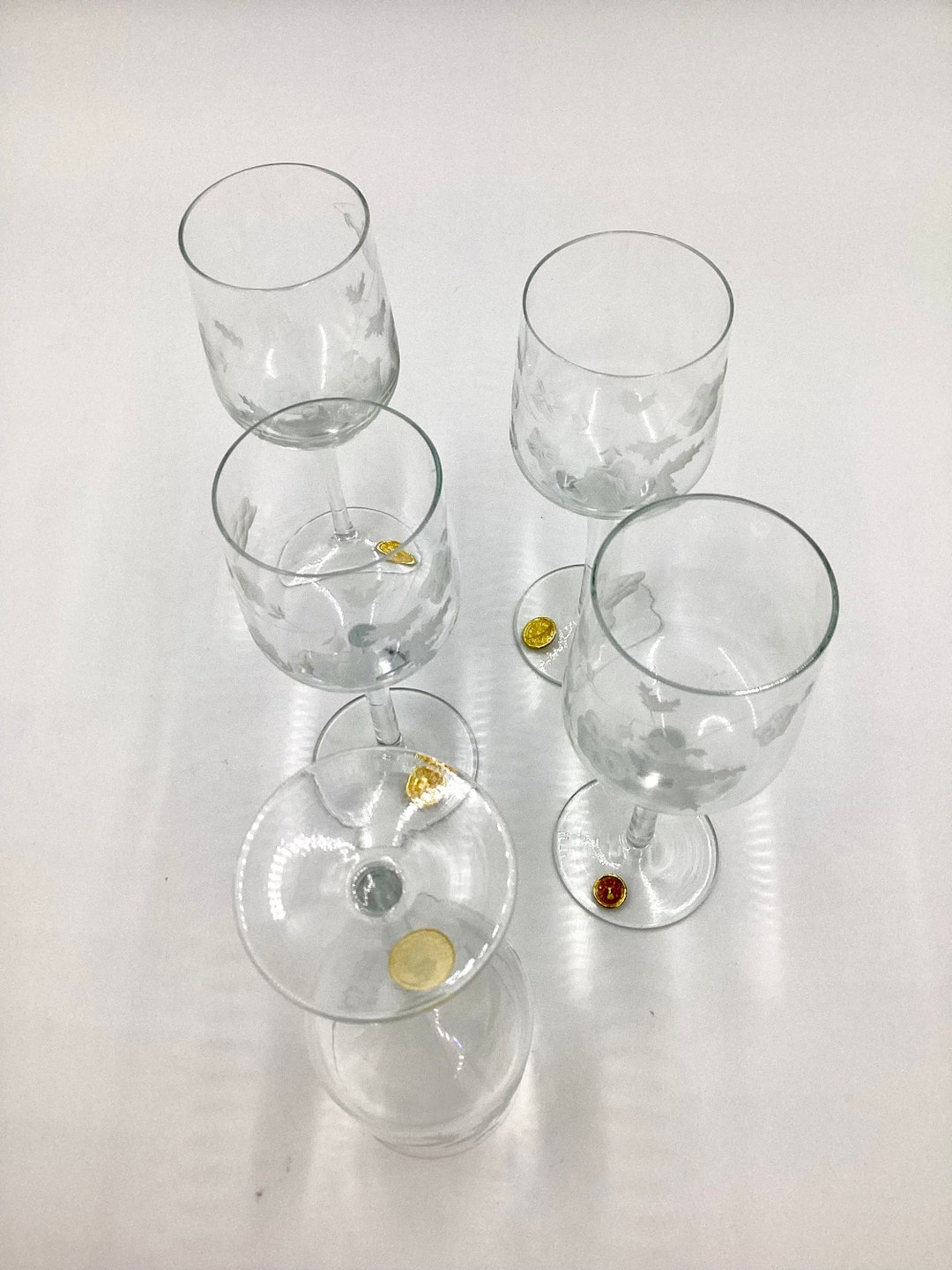 Romanian Wine Glasses - Set of 5 Long Stem Etched Glassware (J8-7) - Etsy