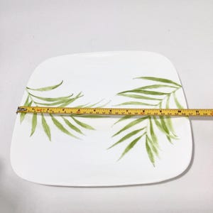 Corelle Bamboo Leaf Square White Dinner Plate Green Leaf Soup Bowl ...