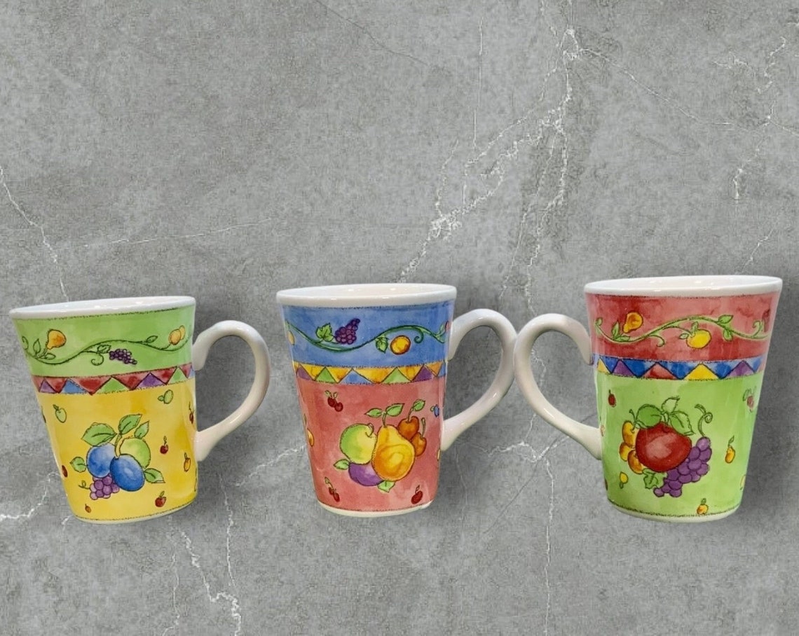 Sangria by Sango Fruit Mugs, Colorful Kitchen Decor, Set of 3 (H5-10 ...