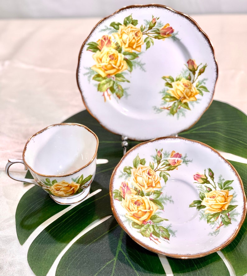 Royal Albert Yellow Rose Tea Set, Vintage Bone China Trio (F.10-24) - Etsy