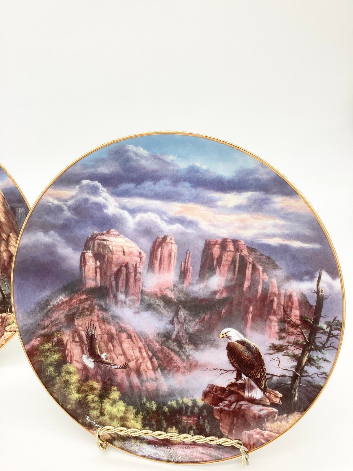 Eagle Decorative Plate Set (3), Patriotic Coastal & Mountain Scenes (O ...