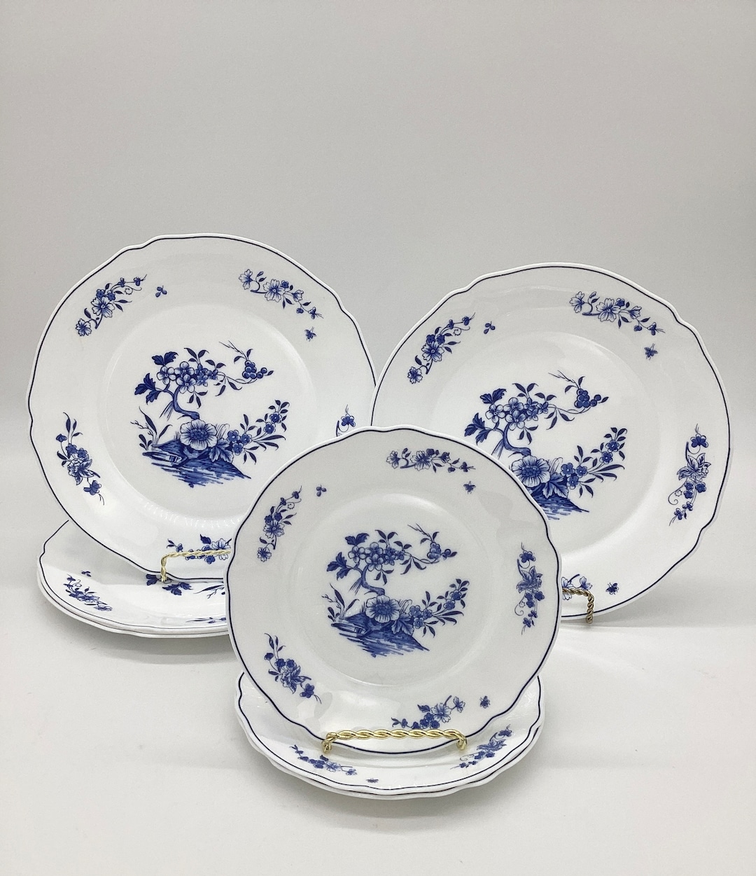 White Plate Blue Flower Arcopal France Plate Opal Glass Plate ...