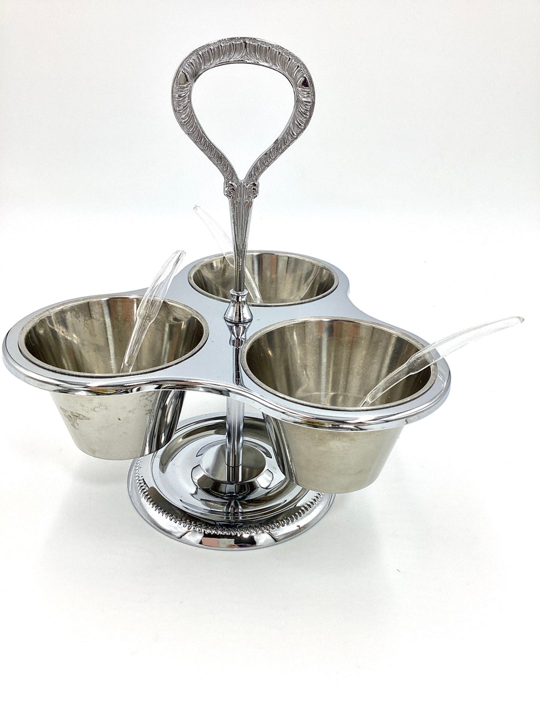 Mid Century Modern Condiments Caddy Chrome Finish Spinning Entertaining ...