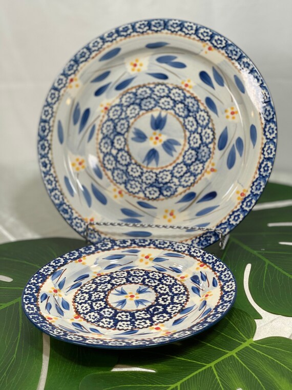 Temp tations Set of 1 Dinner and 1 Salad Plate by Tara Old World Royal Blue and Yellow Pattern Temp tations Replacement Plates Q.4 11 Etsy