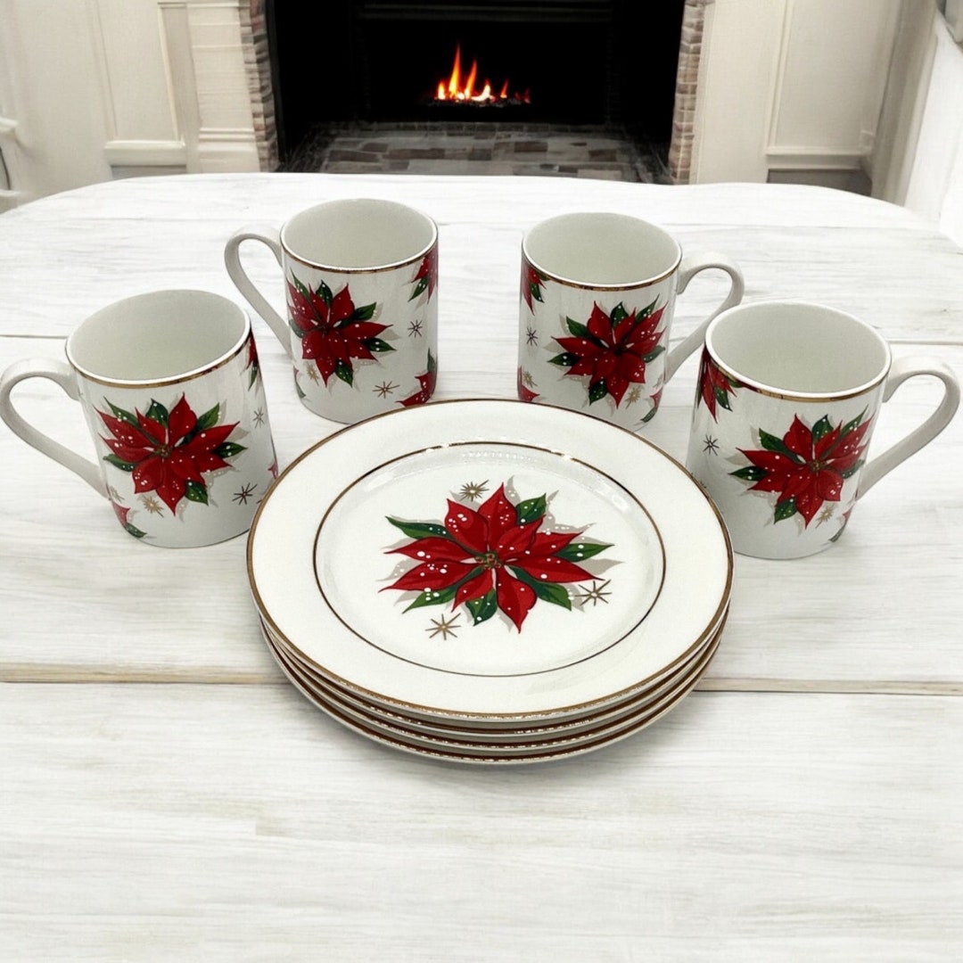 Poinsettia Mug and Plate Snack Set, Christmas Home Decor (A.4) - Etsy